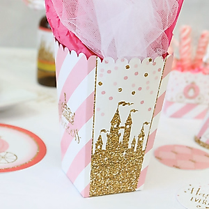 Big Dot of Happiness Little Princess Crown - Pink and Gold Princess Baby Shower or Birthday Party Favor Popcorn Treat Boxes - Set of 12