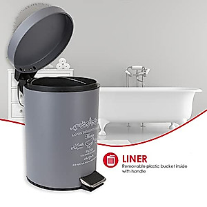 Home Basics Paris Collection Bathroom Accessories, Office, Bedroom, Decorative Waste Basket With Stylish Accent Decor To Complement Any Bathroom, 3 Liter Waste Bin, Grey