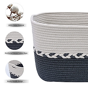 RITHLELA Cotton Rope Cube Shelf Storage Baskets Set of 3, Woven Baskets Fabric Bins Cat Toy Baskets Shelves Nursery Basket for Bathroom Bedroom Dark Grey & White 15"x10"x9" Design