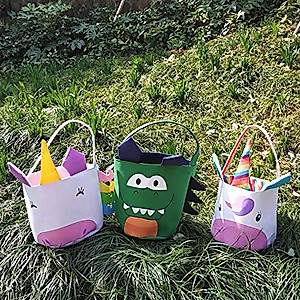 Easter Baskets for Boys Canvas Cartoon Easter Carrying Gift and Eggs Hunt Bag (Green Monsters)