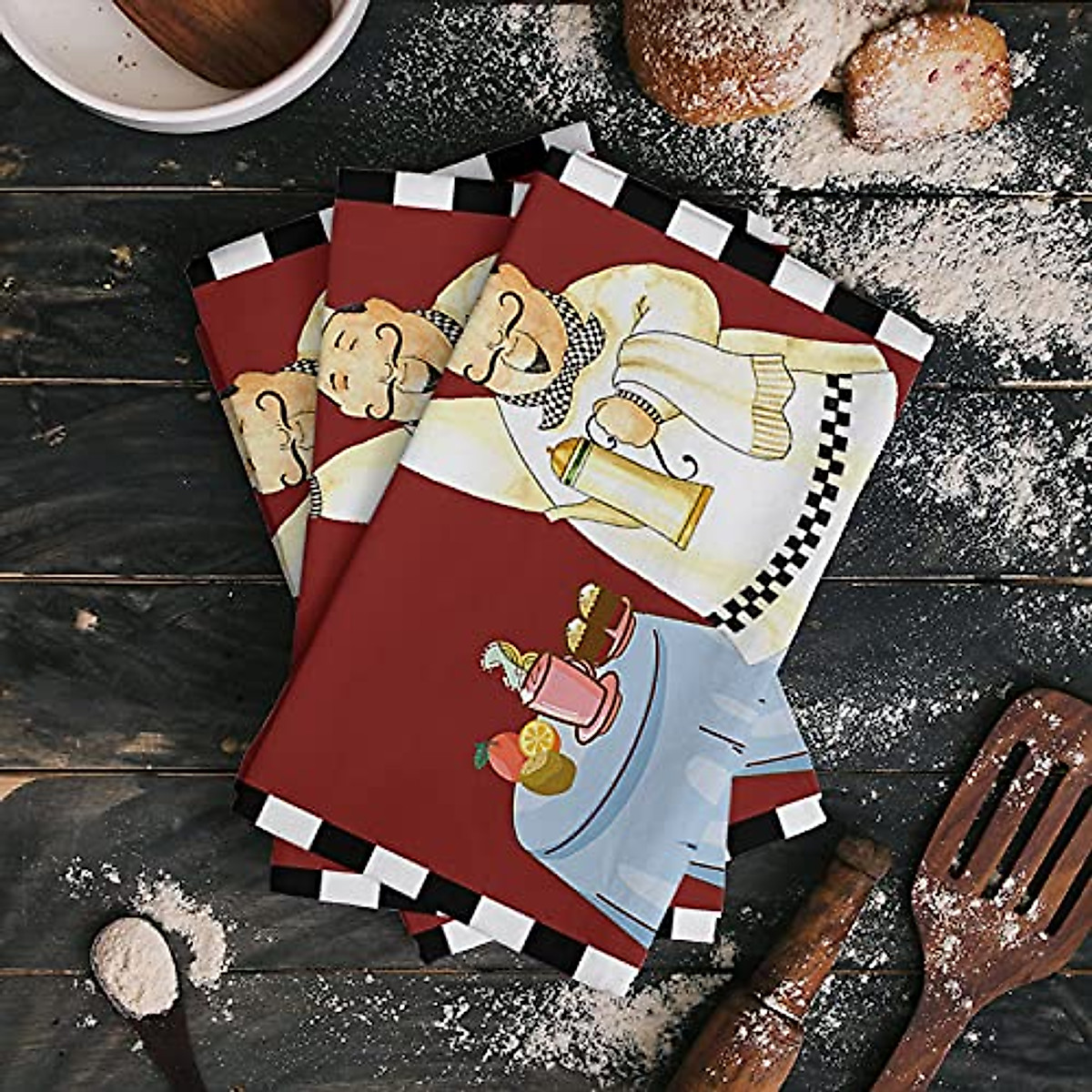 Kitchen Towels, Cheerful Fat Chef Towels, Dish Towels Kitchen Accessories, Microfiber Cleaning Cloth Kitchen Decor Hand Towels, Dish Towels for Kitchen, Absorbent Wash Cloths 3-Pack