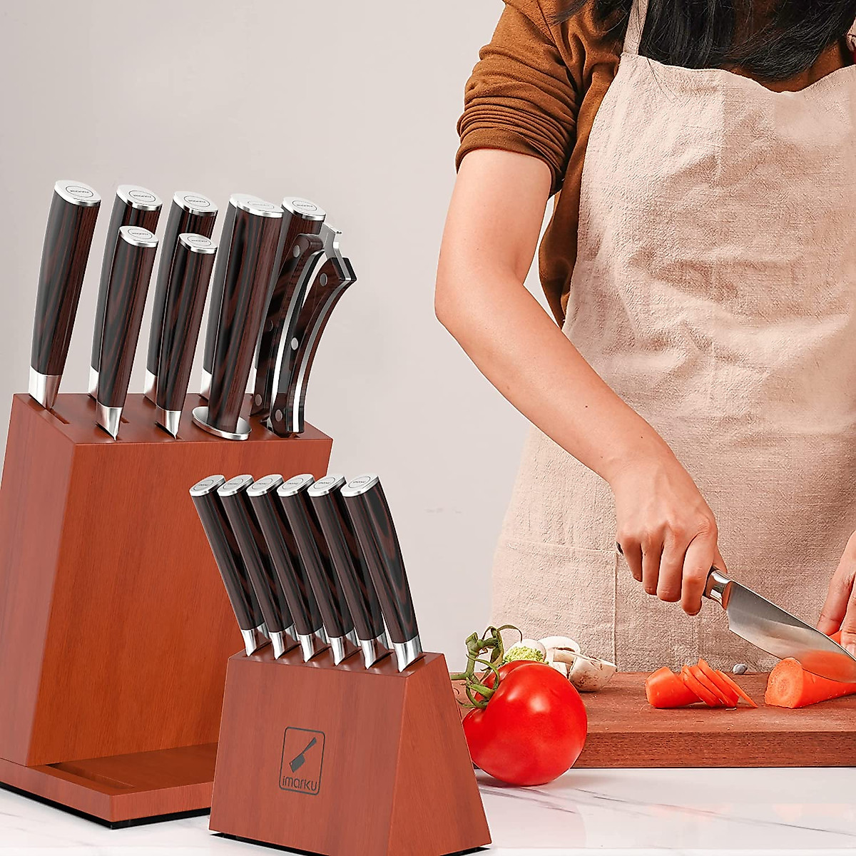 imarku Knife Set, 16PCS Professional Kitchen Knife Set with Block, Knife Sets for Kitchen with Block and Sharpener, Japan Steel Chef Knives Set for Kitchen, Ideal Gifts for Men Women