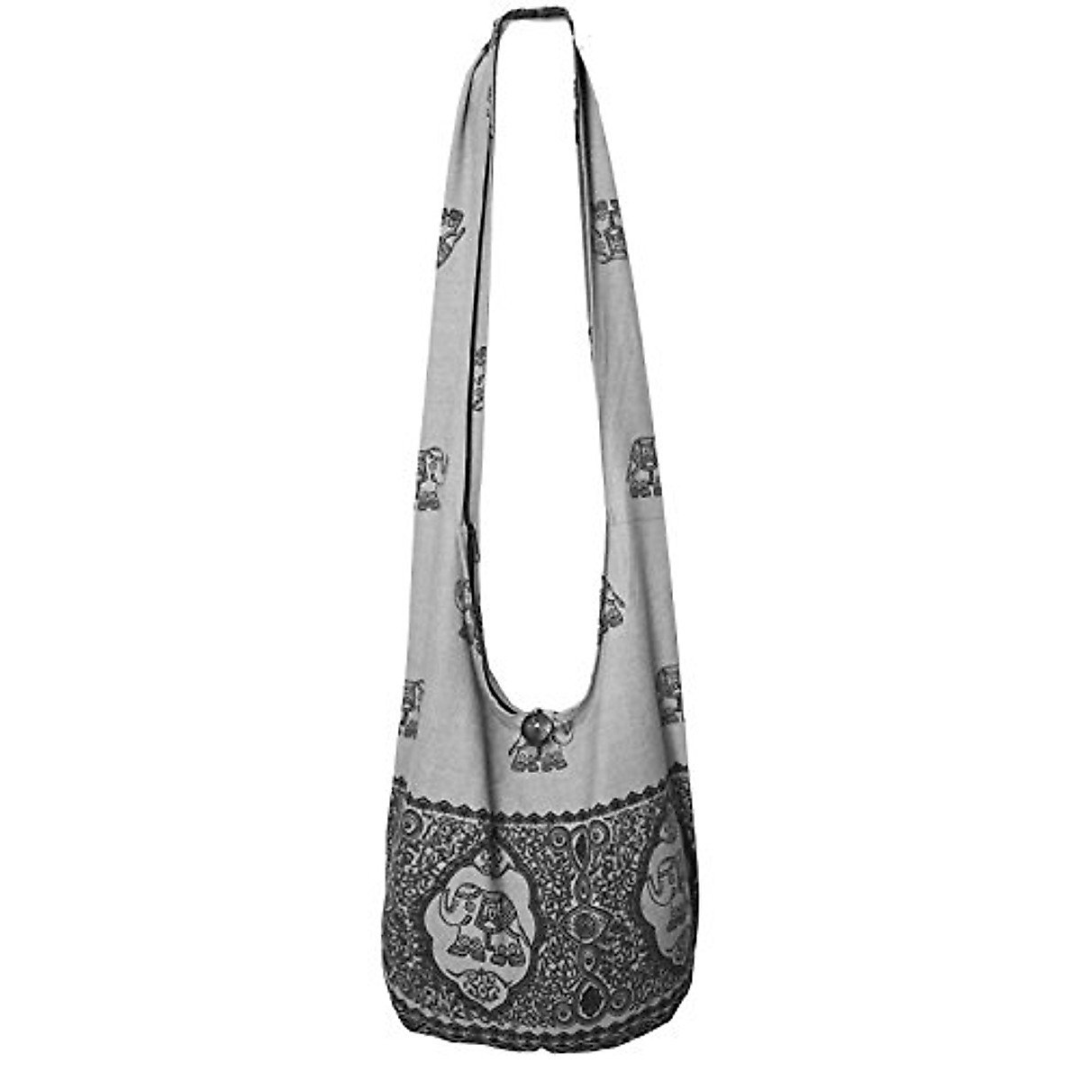 Lovely Creations Hippie Boho New Elephant Crossbody Bohemian Gypsy Sling Shoulder Bag Medium Size (A Gray)