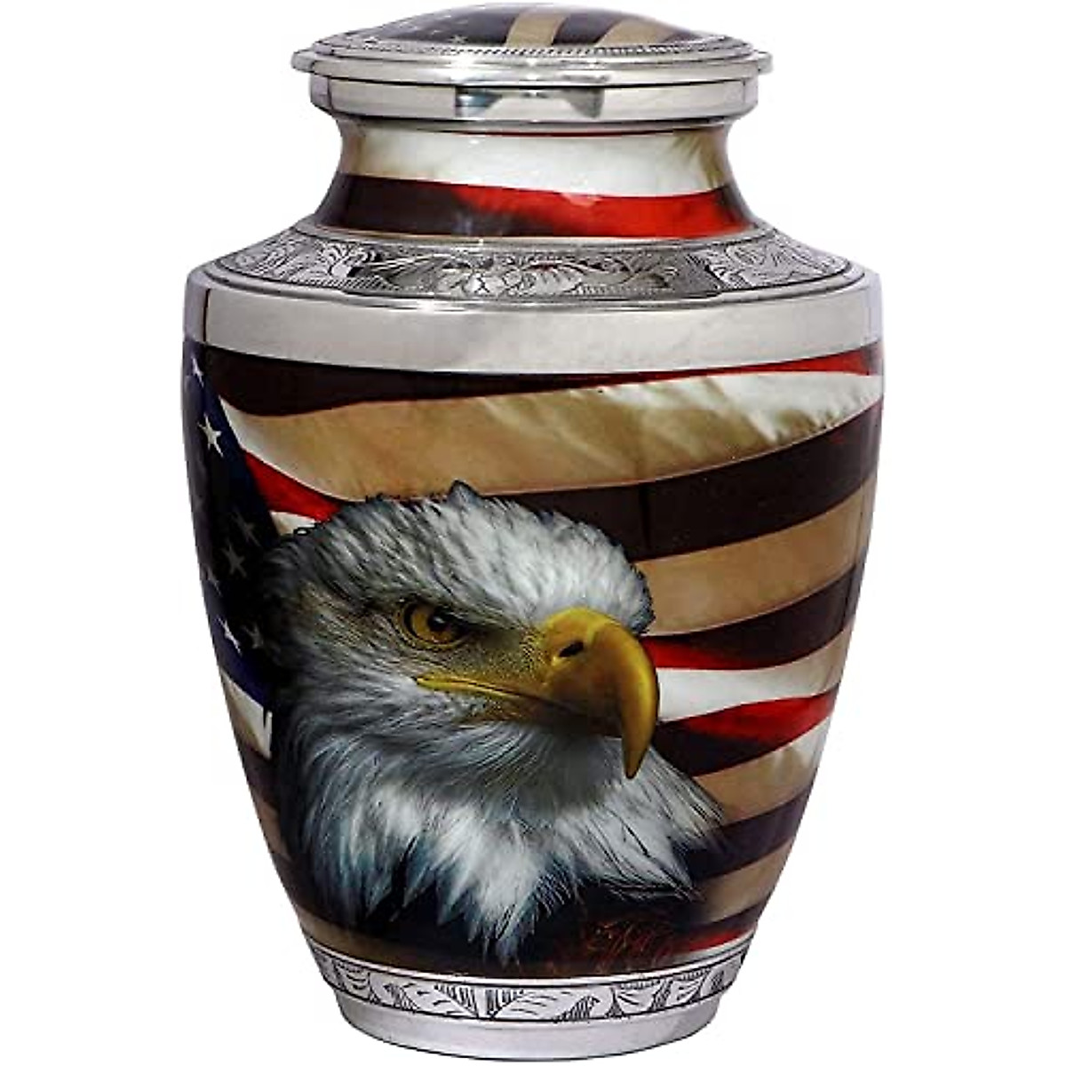 BOLD & DIVINE American Flag Patriotic and Veteran Cremation Urns for Human Ashes Adult Male | Funeral Decorative Urn for Men Carefully Handcrafted with Necklace, Police Dog K9 Army Firefighter