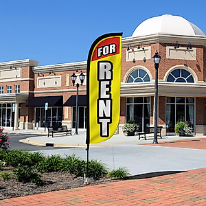 LookOurWay Feather Flag Pole Kit - 7 Feet Tall Advertising Banner with Fiberglass Pole Set and Ground Spike for Business Promotion - Real Estate Flags - For Rent