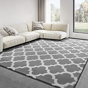 Morroccan Modern Area Rug for Living Room Bedroom, 4x6 ft Low Pile Shag Geometric Bedroom Area Rug Small Entry Rug Floor Carpet for Kids Room Nursery Office Home Decor Aesthetic, Light Grey & White