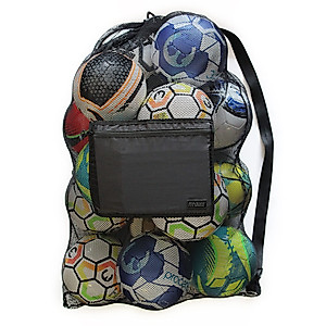 Fitdom Extra Large Heavy Duty Mesh Bag. Best for Soccer Ball, Water Sports, Beach Cloth, Swimming Gears. Adjustable Shoulder Strap. Secure Side Pocket