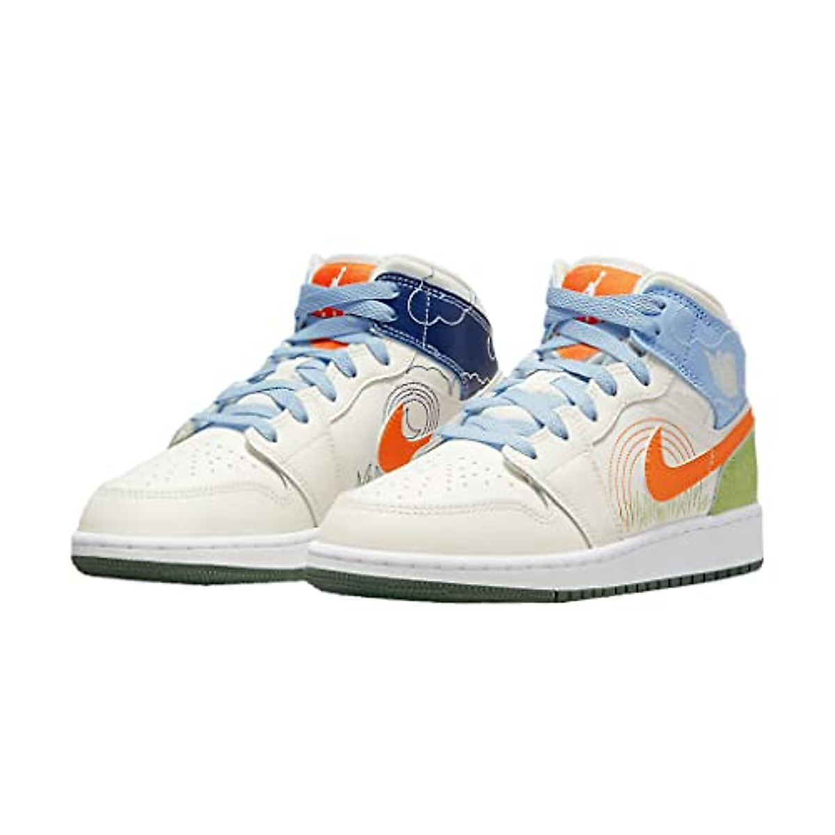 Jordan Boy's Air Jordan 1 Mid SE (Big Kid) Sail/Safety Orange/Psychic Blue 6 Big Kid M
