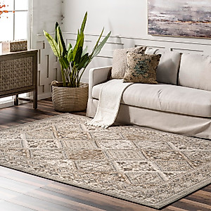 nuLOOM 8x10 Becca Traditional Tiled Area Rug, Taupe, Faded Transitional Design, Stain Resistant, For Bedroom, Dining Room, Living Room, Hallway, Office, Kitchen, Entryway