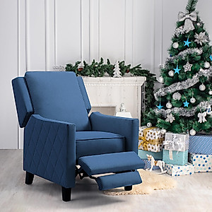 AVAWING Push Back Recliner Chair, Wing Back Chairs with Arms, Mid-Century Vintage Accent Chair for Living Room, Polyester, Blue