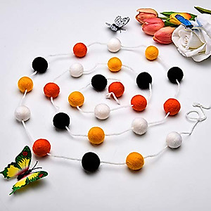 13.2 Feet Halloween Felt Ball Garland Wool Felt Balls Garland Decoration for Halloween Thanksgiving Party Supplies, Brown, Orange, Black and White