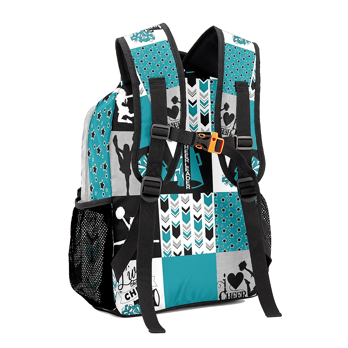 Urcustom Custom Kid Backpack, Teal I Love Cheer Cheerleader Personalized School Bookbag with Your Own Name, Customization Casual Bookbags for Student Girls Boys