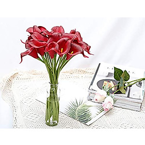 DuHouse 20Pcs Calla Lily Fake Burgundy Flowers Wedding Bouquet Artificial Real Touch Latex Flowers Home Wedding Party Decor (Burgundy)