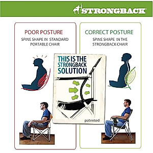 STRONGBACK Elite 2.0 Adult Camping Chair with Lumbar Support and Carry Bag, Lime Green/Grey