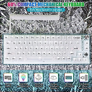 MAGIC-REFINER MK31 60% Wired Hot Swappable Mechanical Keyboard with Transparent Keycaps, Compact 66 Keys Chroma RGB Backlit Ergonomic Custom Gaming Keyboard Knob Control for PC/MAC