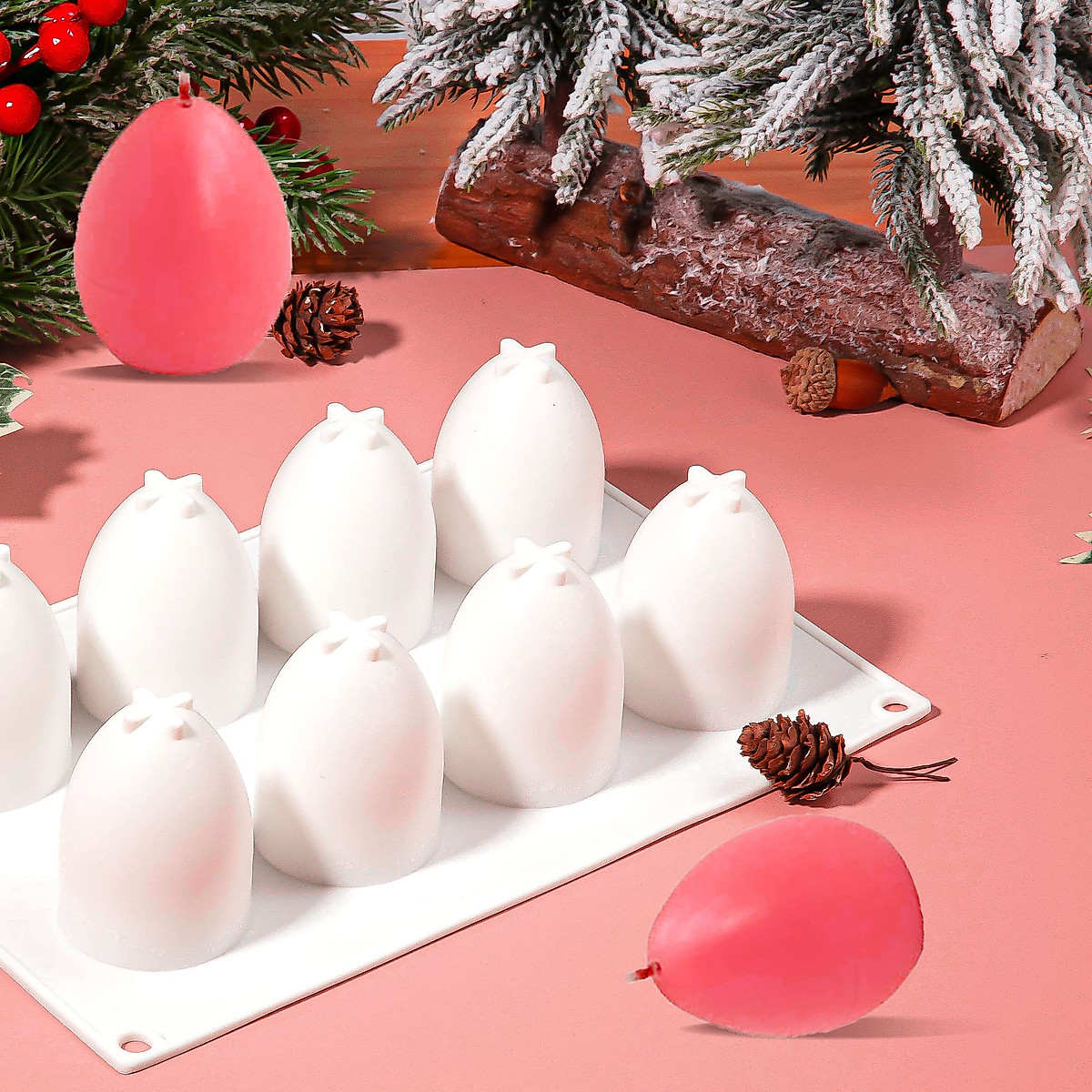 ONNPNN 8 Cavity Easter Egg Silicone Mold, Egg Shape Chocolate Candy Fondant Molds, 3D Food Shape French Dessert Moulds, Creative Easter Eggs Ice Cube Baking Tray for Soap Resin Lotion Bar