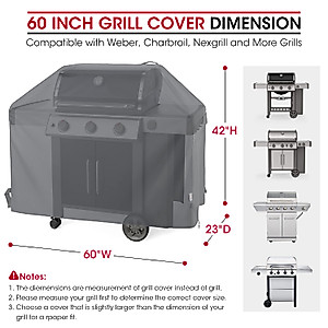 Unicook Grill Cover for Outdoor Grill, 60 Inch BBQ Cover, Heavy Duty Waterproof, Fade Resistant, Weather Resistant, Anti-Rip, Gas Grill Cover Compatible with Weber, Char-Broil, Nexgrill, etc. Grey