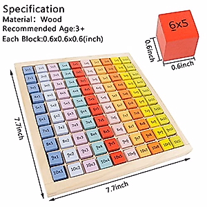 CICITOYWO Multiplication Table, Montessori Trays Times Puzzles, Wooden Cube Toys 1-100 Numbers Blocks Manipulatives Preschool Learning Math Chart Counting Toy for Kids Toddlers Kindergarten (Macaron)