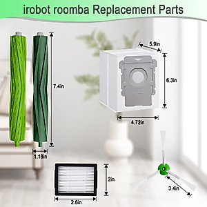 CauYien 26 Pack Replacement Parts accessories for iRobot Roomba i3 i3+ i4 i6 i6+ i7 i7+ E5 E6 E7 j7 I & E j Series Vacuum Cleaner,2 Set Rubber Brushes,8 Vacuum Filters,8 Side Brushes,8 Vacuum Bags