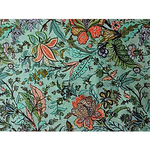 Indian Hand-Block Printed Jaipuri Flower Print Floral Ethnic Sanganer Kurti Print Cotton Fabric (Mint Mugal Flower, 3 Yards)