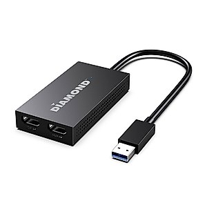 Diamond Multimedia UGA USB 3.0/2.0 Dual HDMI Ultra HD 4K/2K 3840 x 2160 USB Type A 3.0 and Type C 3.1 to HDMI Video Graphics Adapter, Black,BVU5500HS2