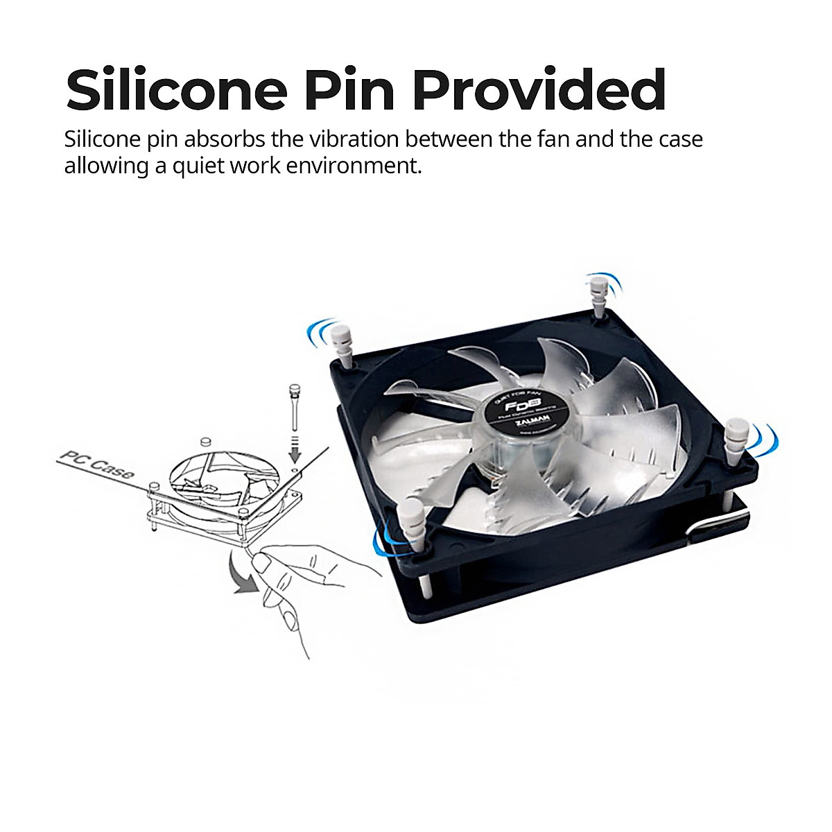 Zalman F2 FBD (SF) Ultra Quiet 92mm FDB Case Fan with Shark Fin Blades, Fluid Dynamic Bearing 150,000 Hour Lifespan, High Airflow 1500 RPM, 20-23 dBA, Anti-Vibration Silicone Pins - Black,ZM-F2 FDB (SF)