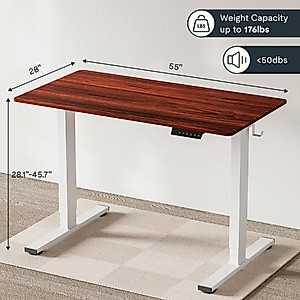 FLEXISPOT EN2 Whole-Piece Standing Desk, 55 x 28 Electric Stand Up Height Adjustable Desk (White Frame + 55" Mahogany Top, 2 Packages)