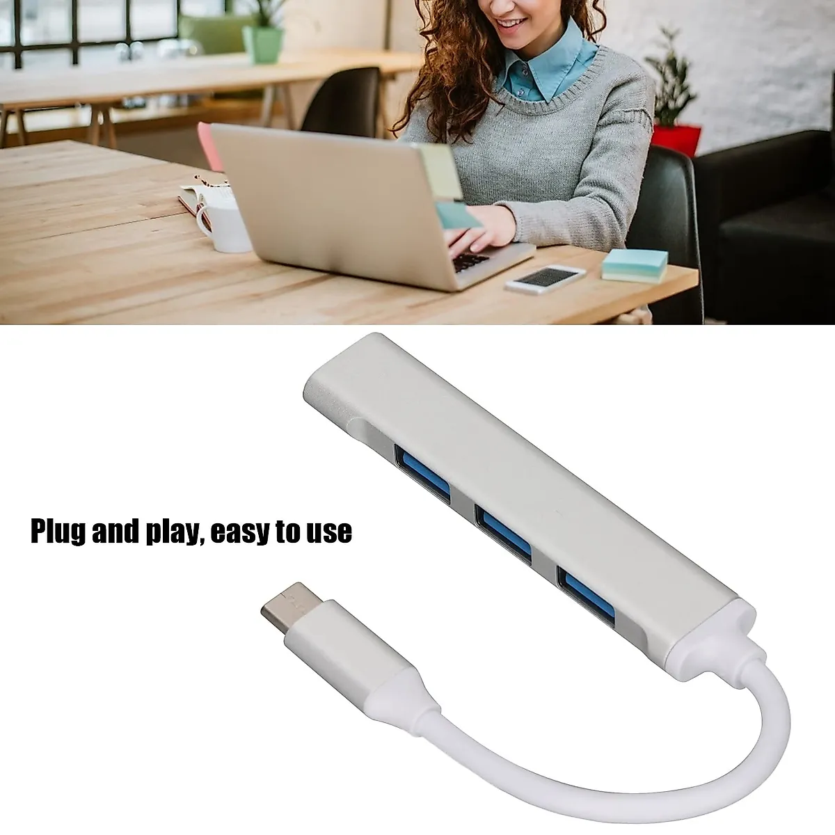 ASHATA USB C Hub, 4 in 1USB C to USB with 1 USB3.0 3 USB2.0 Ports, Mini Portable USB C Hub Adapter, for Laptop, Mouse, Keyboard, Hard Disk, Mobile Phone, Tablet(Silver)