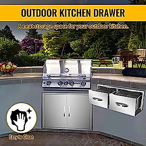 Outdoor Kitchen Stainless Steel Triple Access BBQ Drawers with Chrome Handle,30Wx20Dx10H