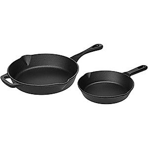 Amazon Basics Pre-Seasoned Cast Iron 5-Piece Kitchen Cookware Set, Pots and Pans, Black, 14.17 x 12.2 x 10.63 in