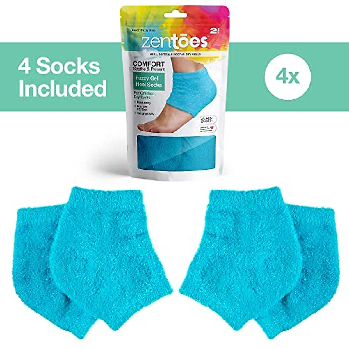 ZenToes Moisturizing Fuzzy Sleep Socks with Vitamin E, Olive Oil and Jojoba Seed Oil to Soften and Hydrate Dry Cracked Heels (Regular, Blue)
