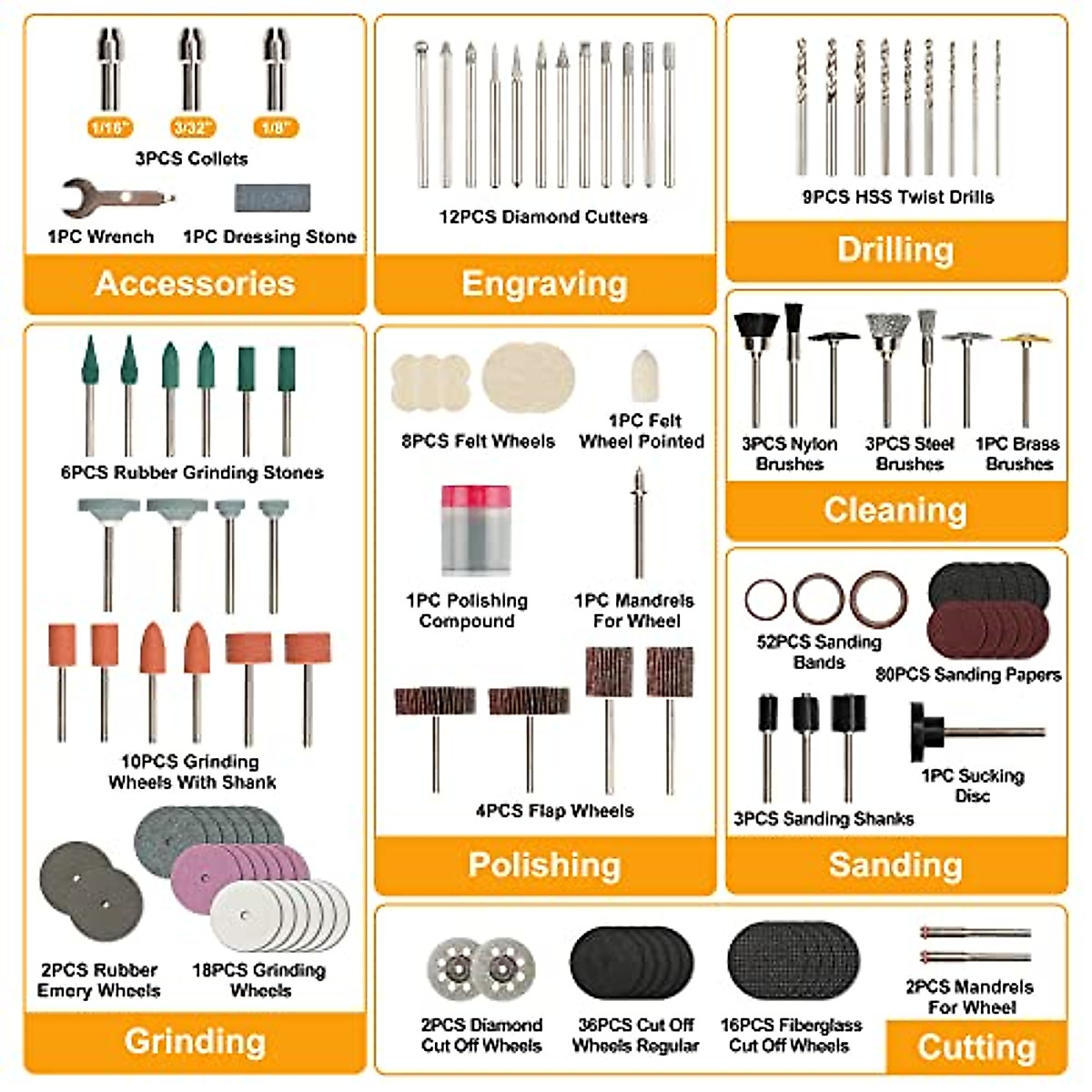 Hoteche 276Pcs Rotary Tool Accessories Kit 1/8-Inch Shanks Universal Accessories Kit Power Rotary Tool Accessries for Carving, Polishing, Sanding, Cutting with Carrying Case
