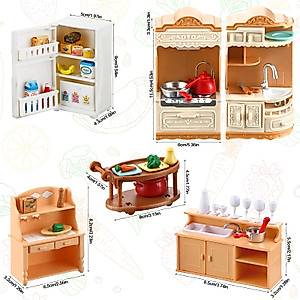 Chivao 43 Pcs Dollhouse Furniture Kitchen Play Set Miniature Refrigerator with Mini Food Pots and Pans Set Pretend Play Kitchen Accessories Kitchen Toys