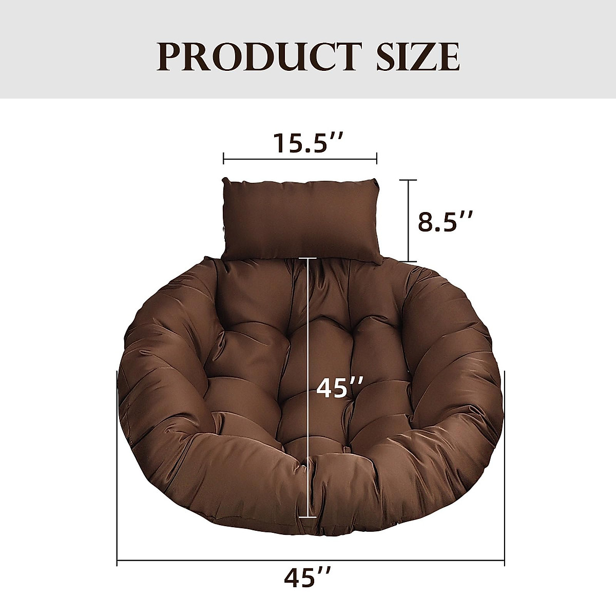 Eoieov Outdoor Hanging Egg Chair Cushions, 45"*45" Washable Hanging Basket Chair Cushion, Basket Egg Chair Cushion with Headrest Pillow，Yellow