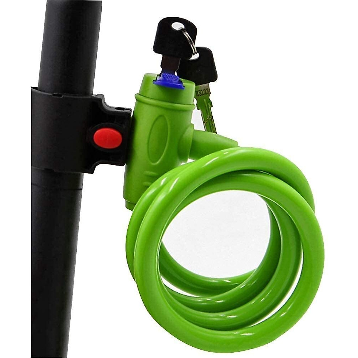 Bike Lock, Cable Lock, Coiled Secure Keys, Portable Mountain Bike Wire Lock with Mounting Bracket 1.2Mx12mm(Color:Green)