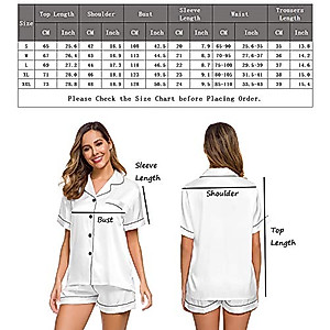 SWOMOG Womens Silk Satin Pajamas Short Sleeve Loungewear Two-Piece Sleepwear Button-Down Pj Set White
