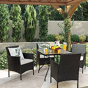 Flamaker Outdoor Furniture 5 Pieces Patio Furniture Set Patio Dining Set Patio Chairs and Table with Umbrella Hole (Beige)