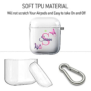 Custom Name & Initial Crystal Clear Airpods Case for Apple AirPod 1 and 2nd Generation，Thin Shockproof Protective Customized Transparent Case（Purple Butterfly）
