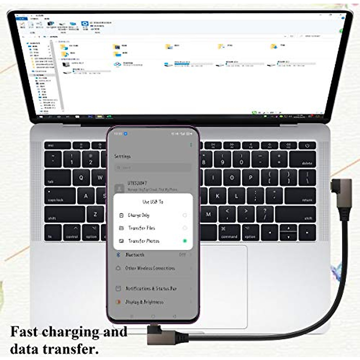 AAOTOKK 90 Degree USB 3.1 Type C Cable Right & Left Angled 3.1 USB Type C Male 4K@60Hz Gen 2 Extension Cable Supports Charging,Data,Audio,Video Cable for Laptop & Tablet & Mobile Phone.(0.3M/1Ft)