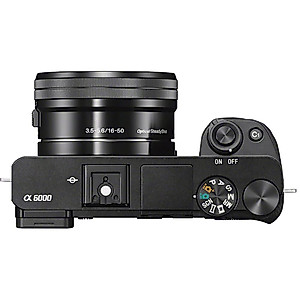 Sony Alpha a6000 Mirrorless Camera with 16-50mm Lens (ILCE6000L/B) + 64GB Card + Card Reader + Case + Flex Tripod + Hand Strap + Memory Wallet + Cap Keeper + Cleaning Kit (Renewed)
