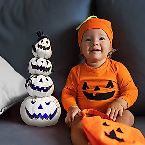 Hodao Halloween Pumpkin Decorations Indoor Halloween Decorations Clearance for Table/Halloween/Window/Present Box/Gift/Courtyard Corridor (White Stacked Pumpkins)…