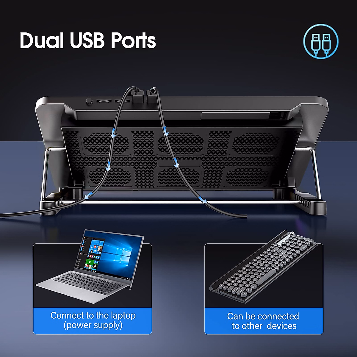 Laptop Cooling Pad, Gaming Laptop Cooler with 6 Quiet Fans, Laptop Fan Cooling Pad Fits 12-17 Inch Laptop, USB Port Powered, 7 Adjustable Height