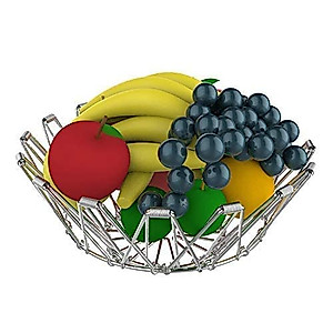 G&D GD Fruit Basket Stainless Steel Wire Fruit Bowl Vegetables Kitchen Utensil Holder Fruit Bowl Foldable Vegetable Tray Deformable Wire Fruit Basket and Serving Multipurpose for kitchen Living room