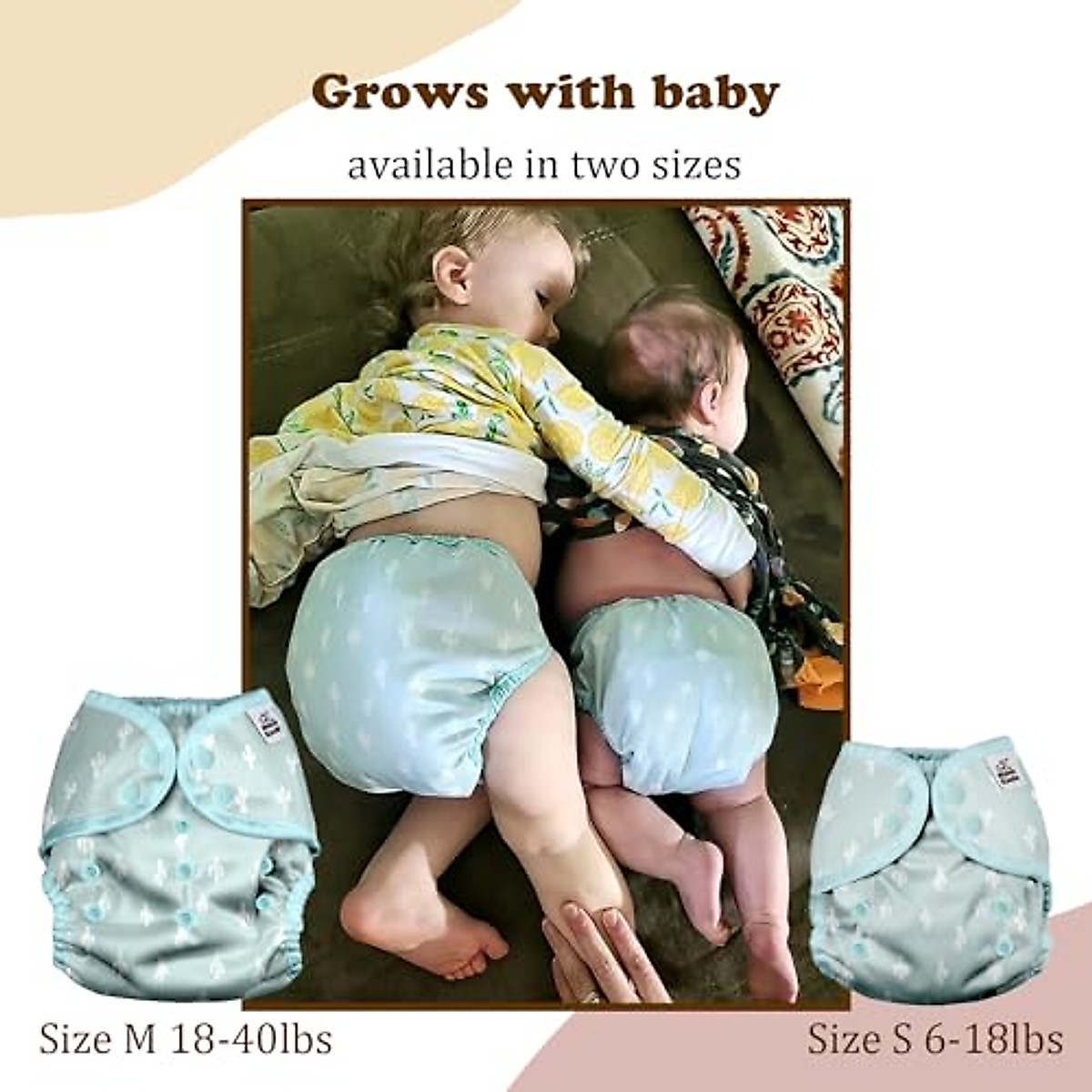 Mama Koala Reusable Adjustable Cloth Diaper Covers with Double Gusset for Girls and Boys, Snap Closure, Size S (Simply Neautrals)