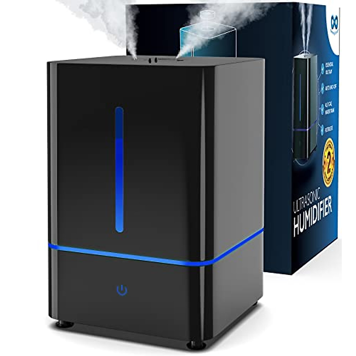 Everlasting Comfort: Cool Mist Humidifier for Bedroom 4L - Large Room, Filterless Humidifier with Essential Oil Diffuser, Easy Clean & Quiet, Black