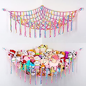 Stuffed Animals Hammock Net Kids Toy Storage Organizer Unicorn Castle Stuffed Animals Storage Coner Hanging Room Organization For Kids Girls Cute Room Decor