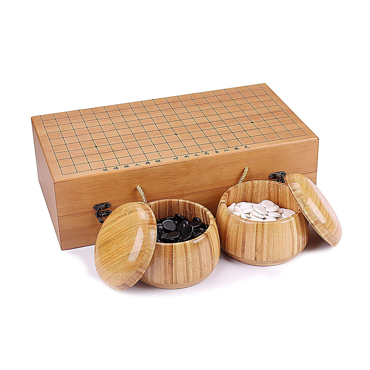 Wowwoody 19x19 Go Game SetHigh Grade Gift Box Board with Single Convex Melamine Stones and Bowls Set