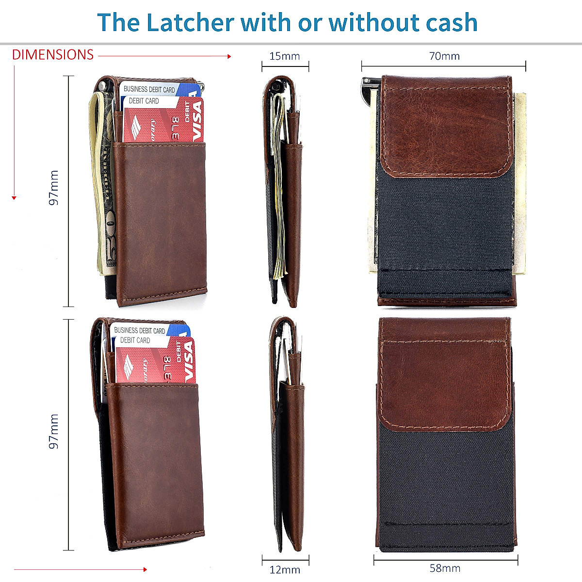 Dockem The Latcher Minimalist Wallet & Card Case Companion (Genuine Leather)