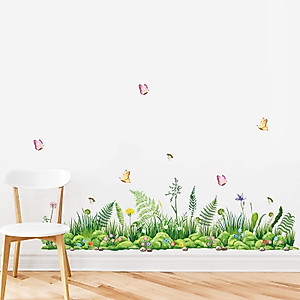 decalmile Woodland Animal Wall Decals Bundle with Fern Grass Border Wall Stickers Baby Nursery Kids Bedroom Wall Decor