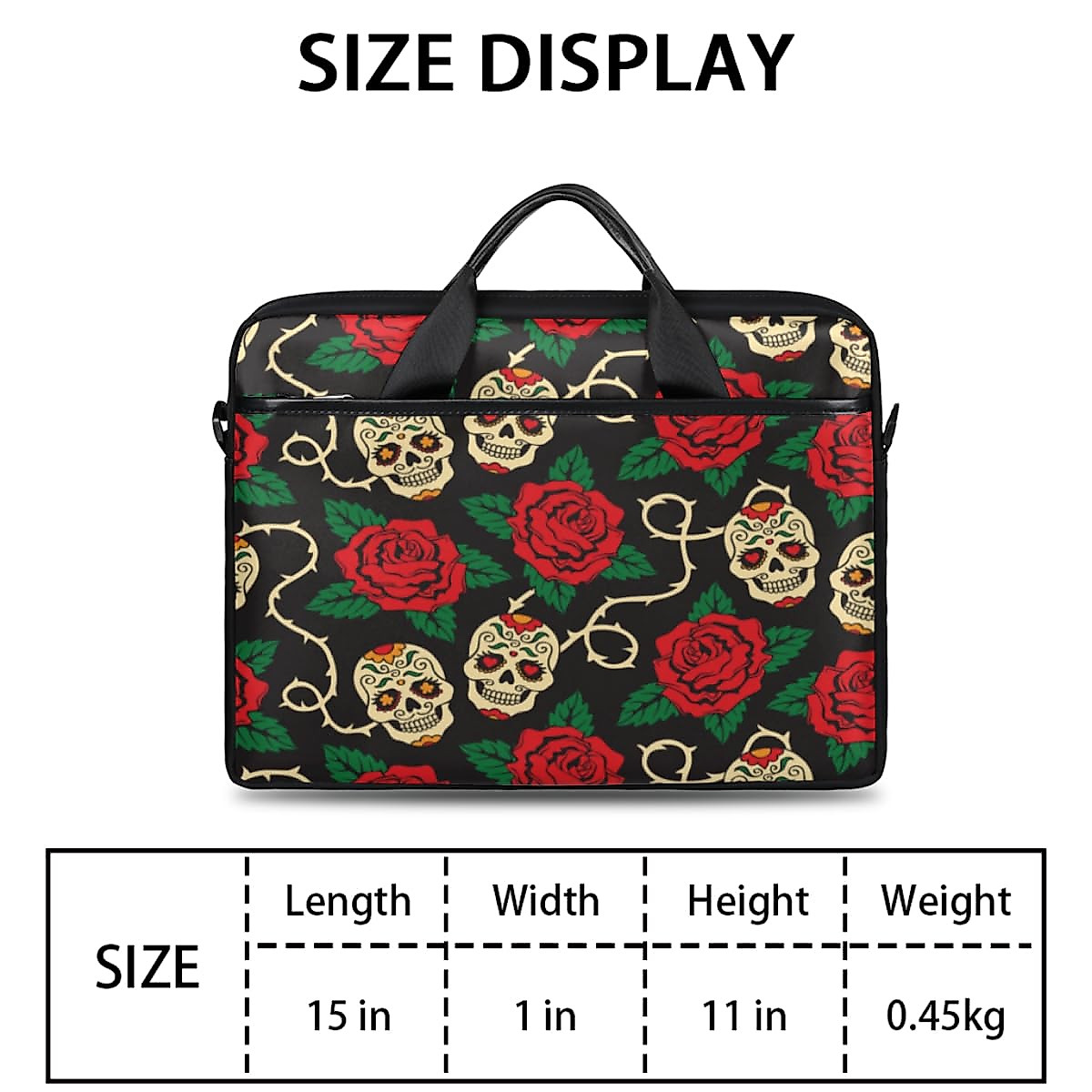 Hallween Skull Laptop Computer Bag Waterproof Shoulder Messenger Bag 13-15 inch Durable Laptop Tote Bag with Shoulder Strap Handle Lightweight Crossbody Briefcase